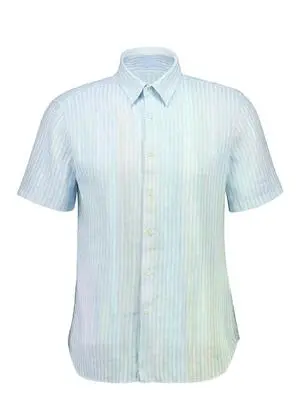 120% Lino Striped Short-sleeve Shirt - Blue