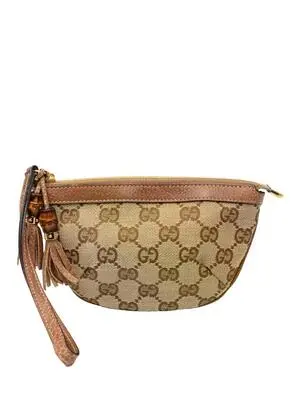 Gucci Gg Canvas Bamboo Pouch - Brown