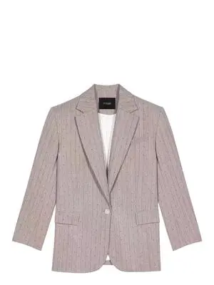 Maje Rhinestone Pinstripe Suit Jacket - Grey
