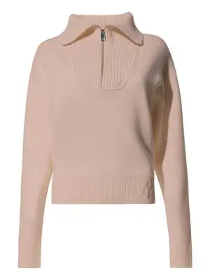 Perfect Moment Half-Zip Merino Wool-Cashmere Blend Top Blush