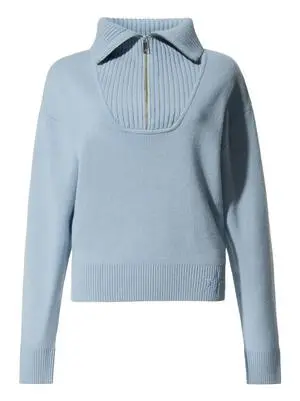 Perfect Moment Half-Zip Merino Wool-Cashmere Blend Top Sky-blue