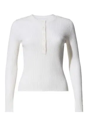 Perfect Moment Ribbed Henley Knit Top - Nature-white