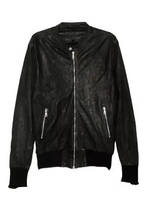 GIORGIO BRATO Leather Stand Collar Jacket - Black