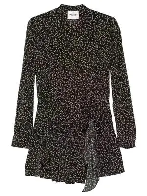 MARANT ETOILE Floral Print Ruched Dress - Black