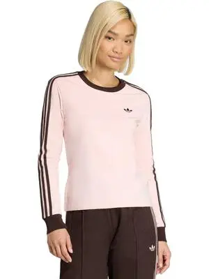 Adidas 3 Stripes Long Sleeve T-shirt - Sandy Pink / Aurora Coffee