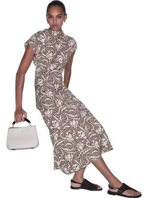 ME+EM Speckled Bloom Print Bias Cut Maxi Dress - Brown/light Cream