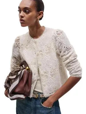 ME+EM Delicate Lace Jacket Blouse - Light Cream