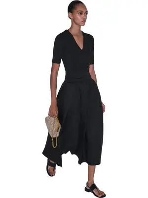 ME+EM V-neck Smocked Skirt Maxi Dress - Black