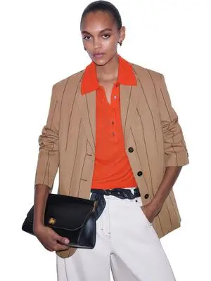 ME+EM Intelligently Oversized Pinstripe Blazer - Tan/black
