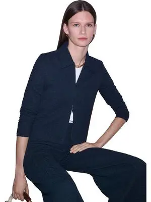 ME+EM Jacquard Zip-through Top - Navy