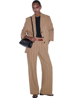 ME+EM Relaxed Straight Pinstripe Trousers - Tan/black
