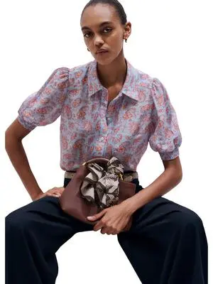 ME+EM Silk Cotton Gilded Paisley Print Straight Blouse - Blue Multi