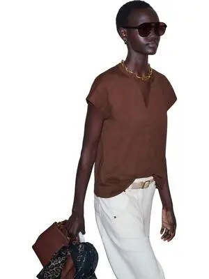 ME+EM Open Placket Swing Top Cinnamon