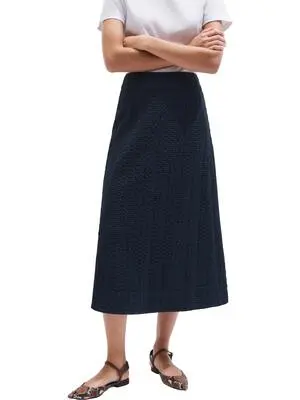 ME+EM Curling Crosses Jacquard Textured Midi Skirt - Navy