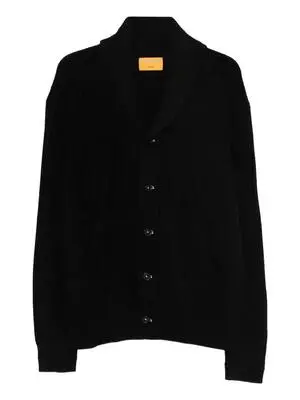 Guest In Residence Ribbed Knit Shawl Collar Cardigan With Front Pockets - Black
