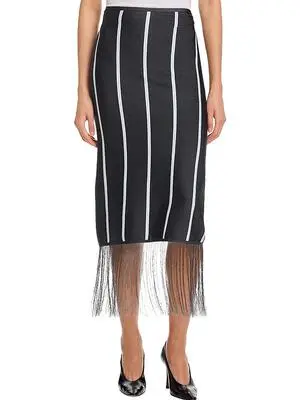 3.1 Phillip Lim Striped Fringe Trim Midi Skirt - Slate Multi