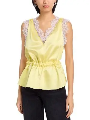 3.1 Phillip Lim Satin Lace Trim Sleeveless Top - Yuzu