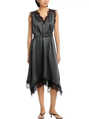 3.1 Phillip Lim Lace Trim V Neck Midi Dress - Slate