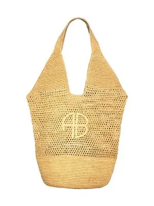 ANINE BING Leah Medium Raffia Hobo Bag - Beige