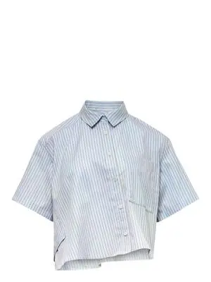 RE CODE Asymmetrical Striped Cropped Shirt - Blue