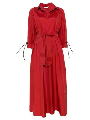 Max Mara Tie-detailed V-neck Midi Dress - Red