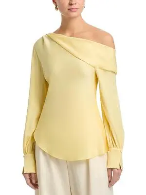 Simkhai Alice Draped One Shoulder Top - Buttercream