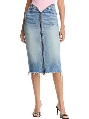 Alexander Wang Dipped V Zip Denim Skirt - Authentic Light Indigo