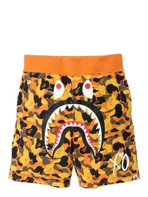 A BATHING APE Shark-print Sweat Shorts - Orange