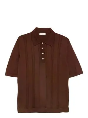 PIACENZA CASHMERE 1733 Buttoned Ribbed Polo Shirt - Brown