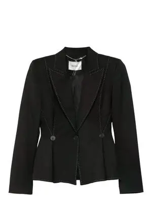 NISSA Topstitching Buttoned Jacket - Black