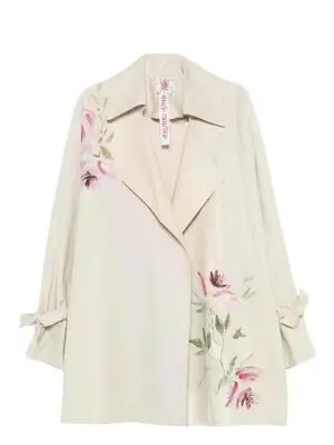 BYE Floral-print Tie-cuff Coat - Neutrals