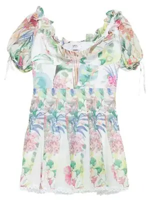Charo Ruiz Ibiza Floral Ruffled Mini Dress - White