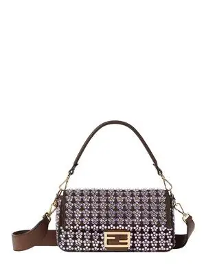 FENDI Medium Baguette Crystal-Embellished Shoulder Bag