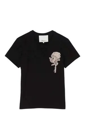 3.1 Phillip Lim Floral-embroidered T-shirt - Black