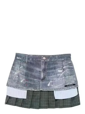 ANDERSSON BELL Plaid Patchwork Denim Skirt