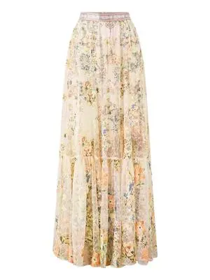 Camilla Floral Lace Tiered Skirt - Neutrals