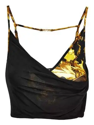 Versace Printed Draped Tank Top - Black