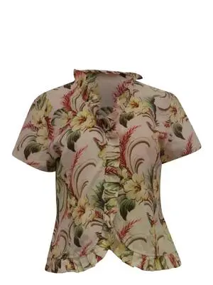 Oscar De La Renta Floral-print Ruffled Blouse - Neutrals