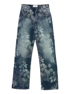 Iceberg Floral Print Straight Leg Jeans - Blue