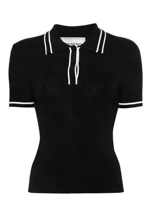 Iceberg Stripe Knit Polo Top - Black