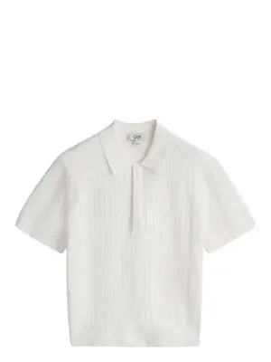 Cos Textured-panel Cotton Polo Shirt White