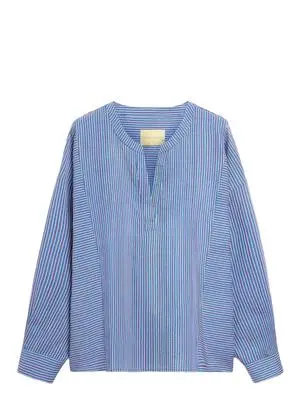 Momoni Striped V-neck Blouse - Blue