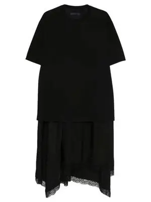 JUUN.J Panelled Midi Dress With Lace Trim - Black