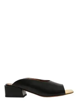POLLINI Open Toe Leather Sandals - Black