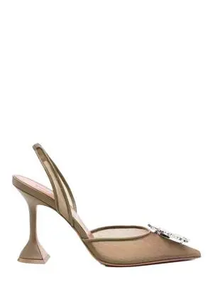 Amina Muaddi Begum Embellished Slingback Pumps - Brown