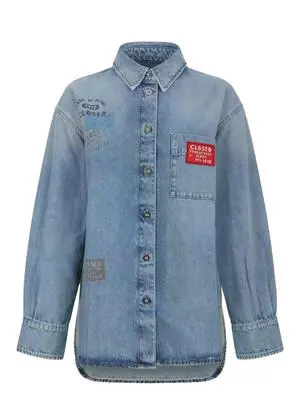 Closed Buttoned Logo-patch Shirt - Blue