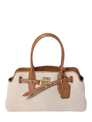 Miu Miu Aventure Canvas And Leather Bag - Neutrals