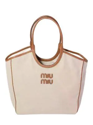 Miu Miu Ivy Canvas And Leather Bag - Neutrals