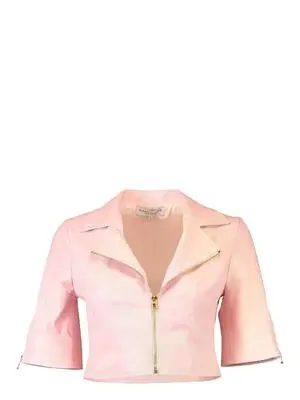 SUSAN BENDER Susan Bender Cropped Moto Jacket With Gold-Tone Hardware