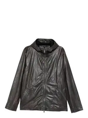 GIORGIO BRATO Leather Hooded Jacket - Black